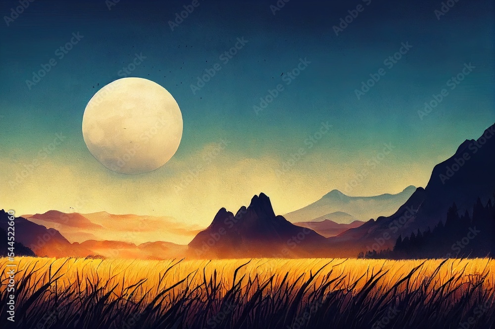 2D Landscape drawing, Scenery art drawing, Sun nature, Moon night ...