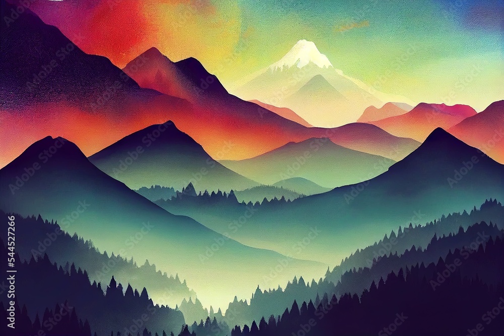 Beautiful Natural Scenery Mountains Trees And Colorful Ocean Minimal