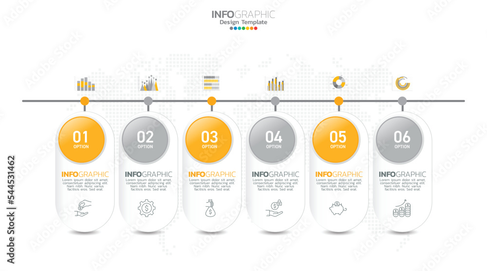 Timeline infographic vector with 6 steps can be used for workflow ...