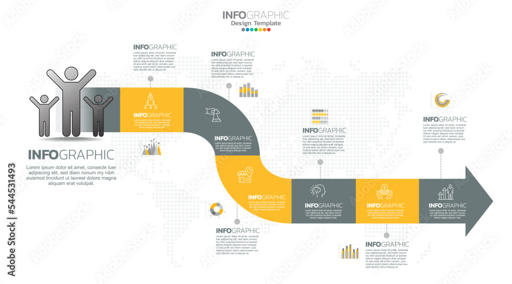 Timeline infographic vector with 6 steps can be used for workflow ...