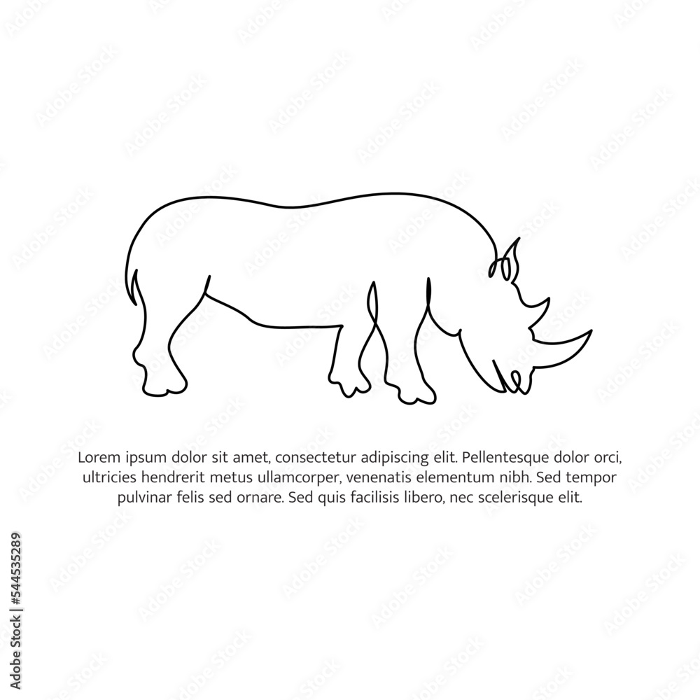 Rhino line design. Wildlife decorative elements drawn with one ...