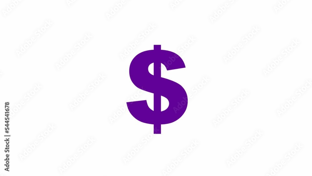 Animated violet icon of dollar. Radiance from rays around symbol ...
