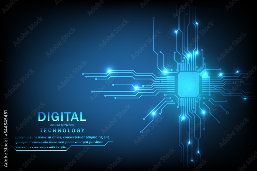 Vector Futuristic Microchip Cpu Circuit Board Blue Light Technology Abstract Background Stock