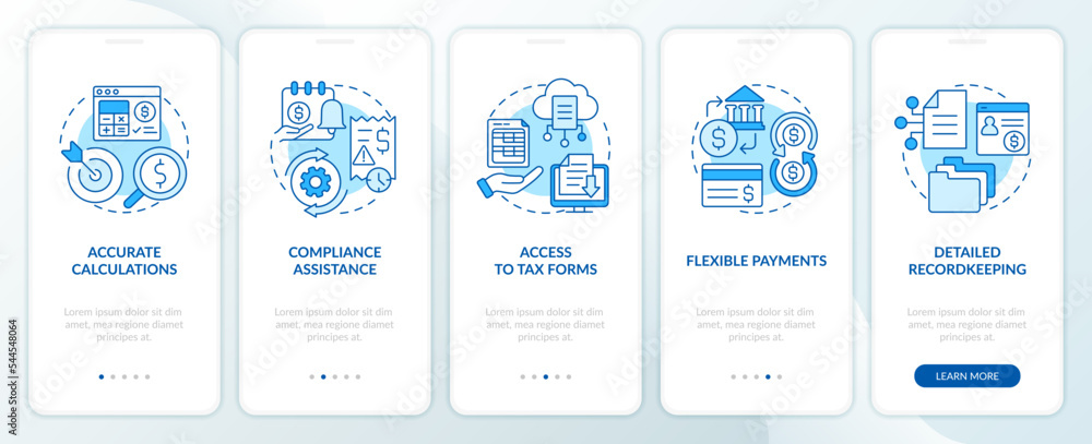 Payroll management software pros blue onboarding mobile app screen ...