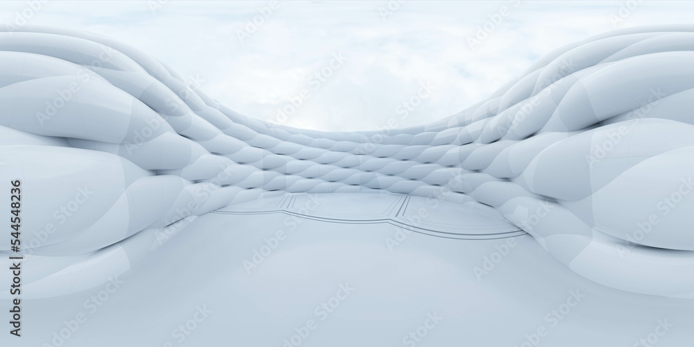 360 degree full panorama environment map of bright white metallic walls ...