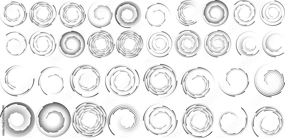 Design elements with circular halftone dots. Vector rotating dotted ...