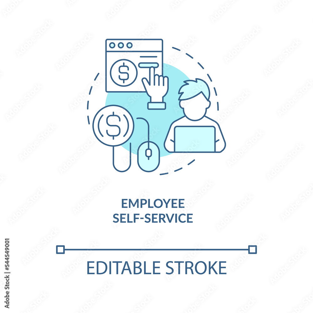 Employee self service turquoise concept icon. Payroll processing ...