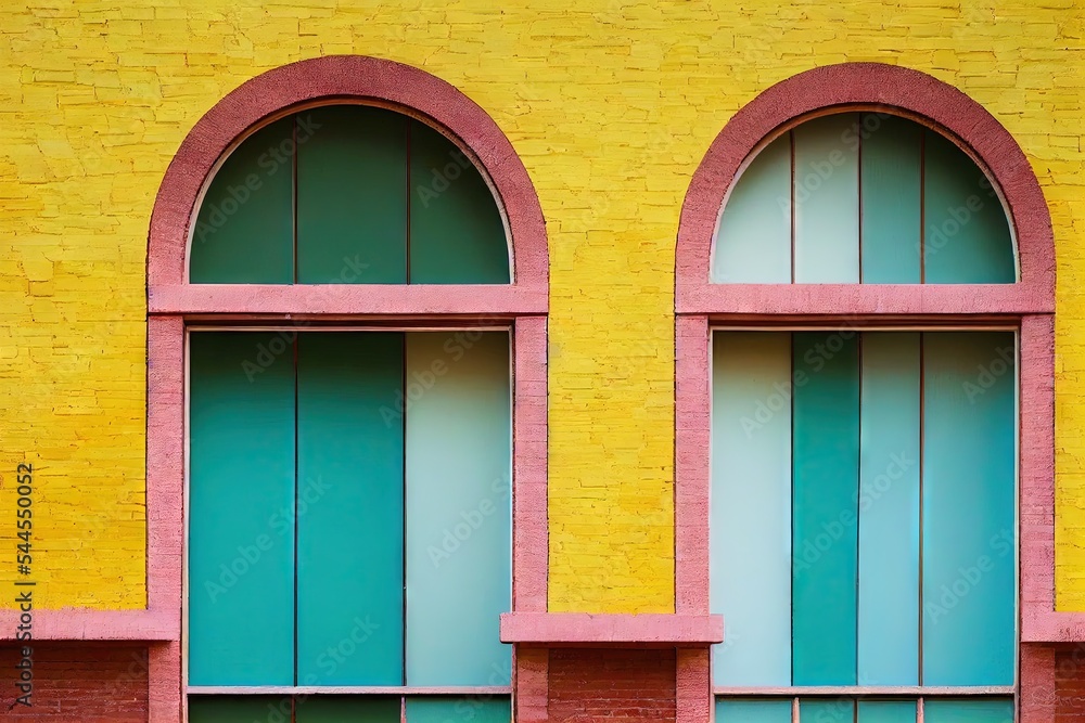 Ancient panoramic arch window exterior classic gothic architecture. Old ...