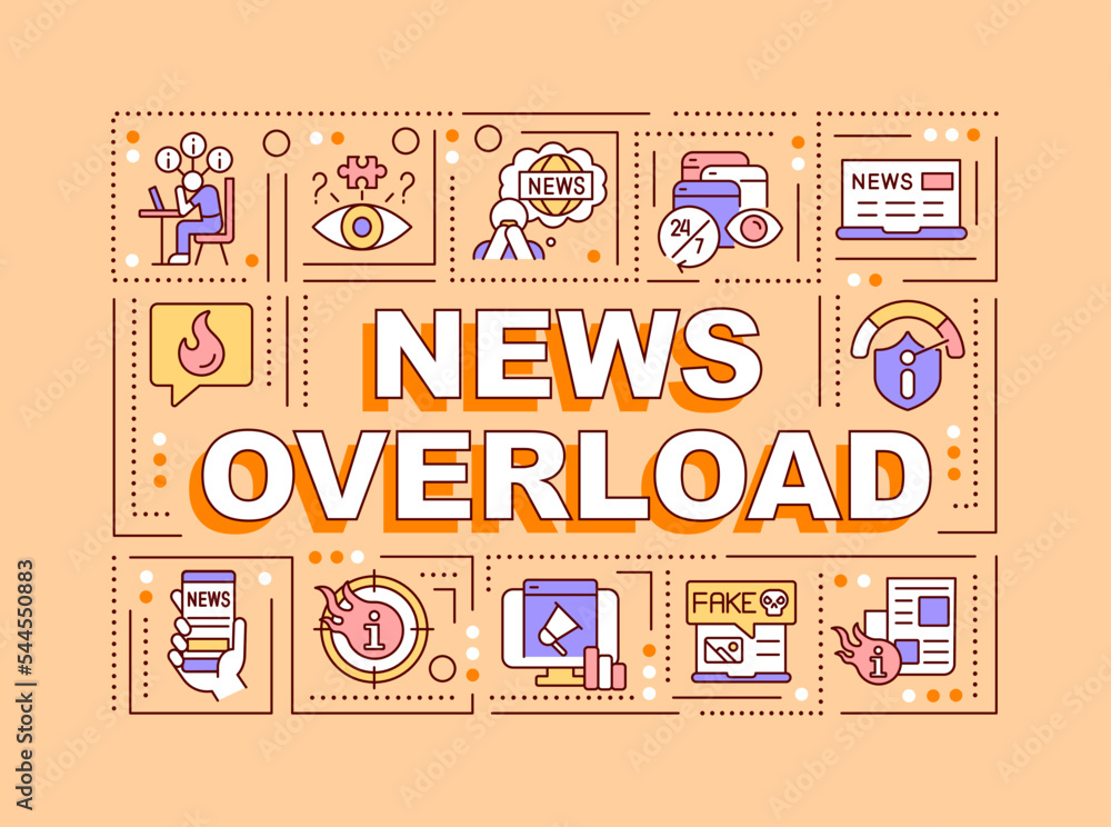News overload word concepts orange banner. Information consumption ...