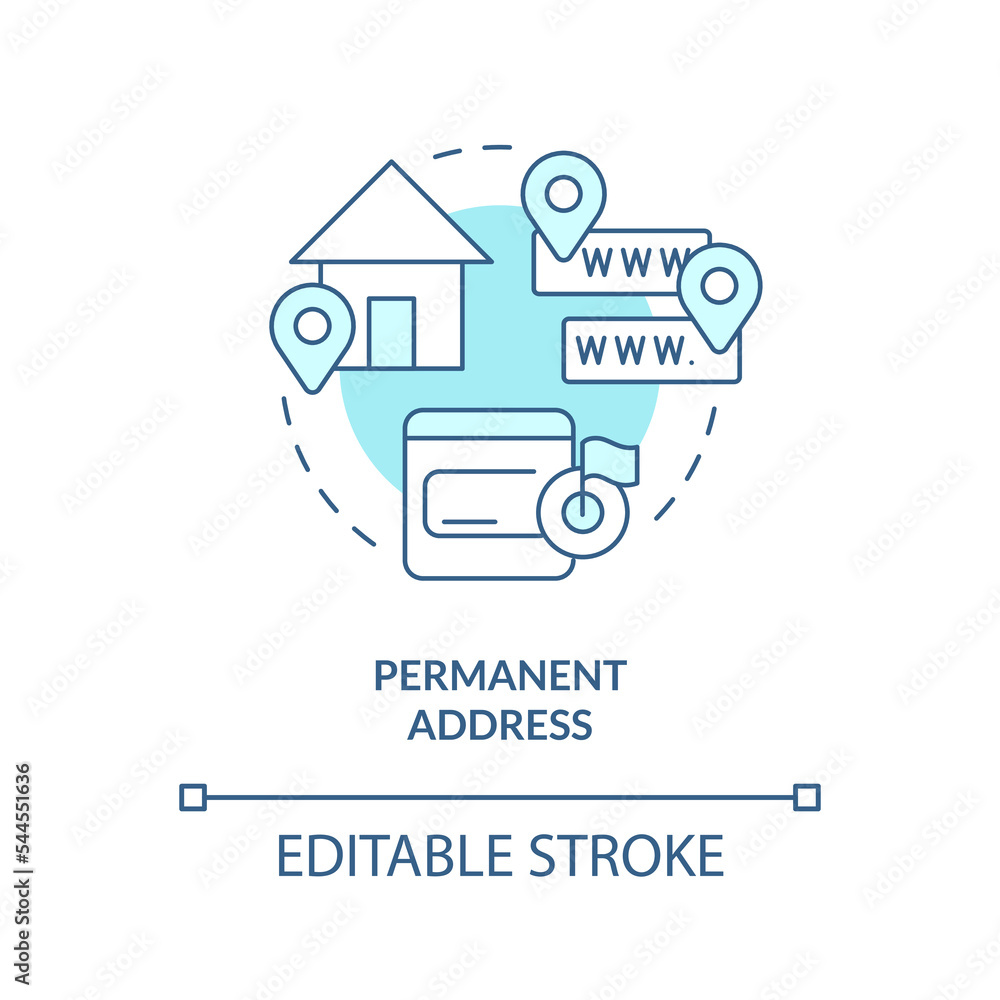 Permanent address turquoise concept icon. Save mailbox name after ...