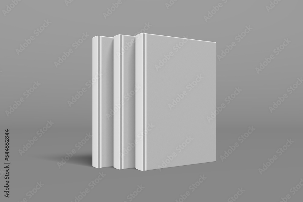 3 hardcover realistic book mockups. 3d realistic render of hard cover ...