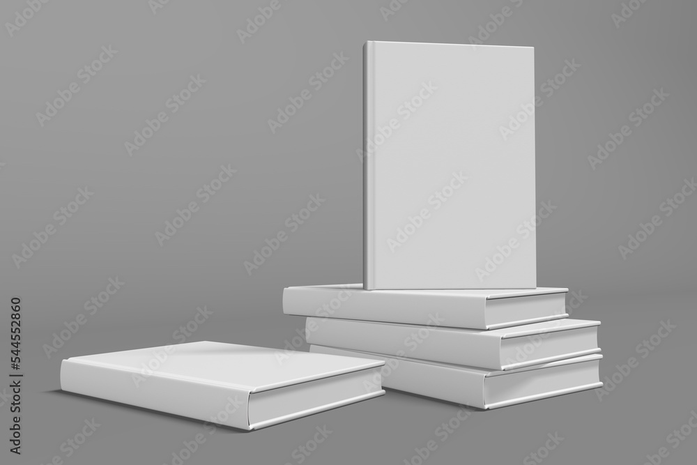 5 hardcover realistic book mockups. 3d realistic render of hard cover ...