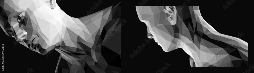 Abstract digital human head. Face side view. Time to think. Giving it a ...