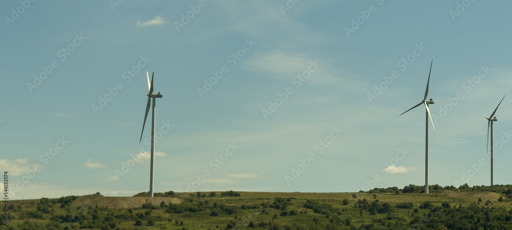 Power of wind turbine generating electricity clean energy with cloud ...