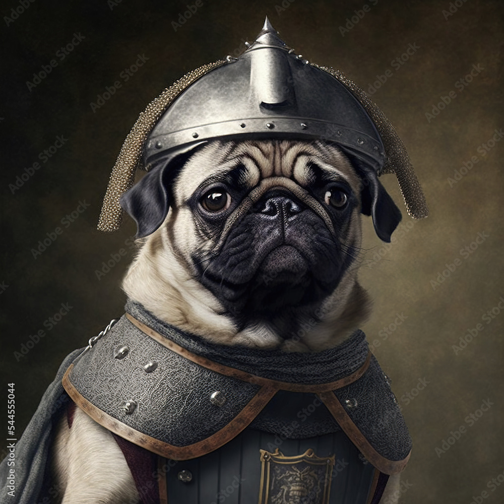 pug dressed in medieval clothing illustration Stock Illustration ...