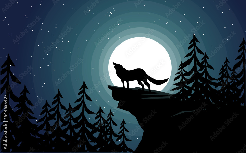 wolf howling at night Stock Vector | Adobe Stock