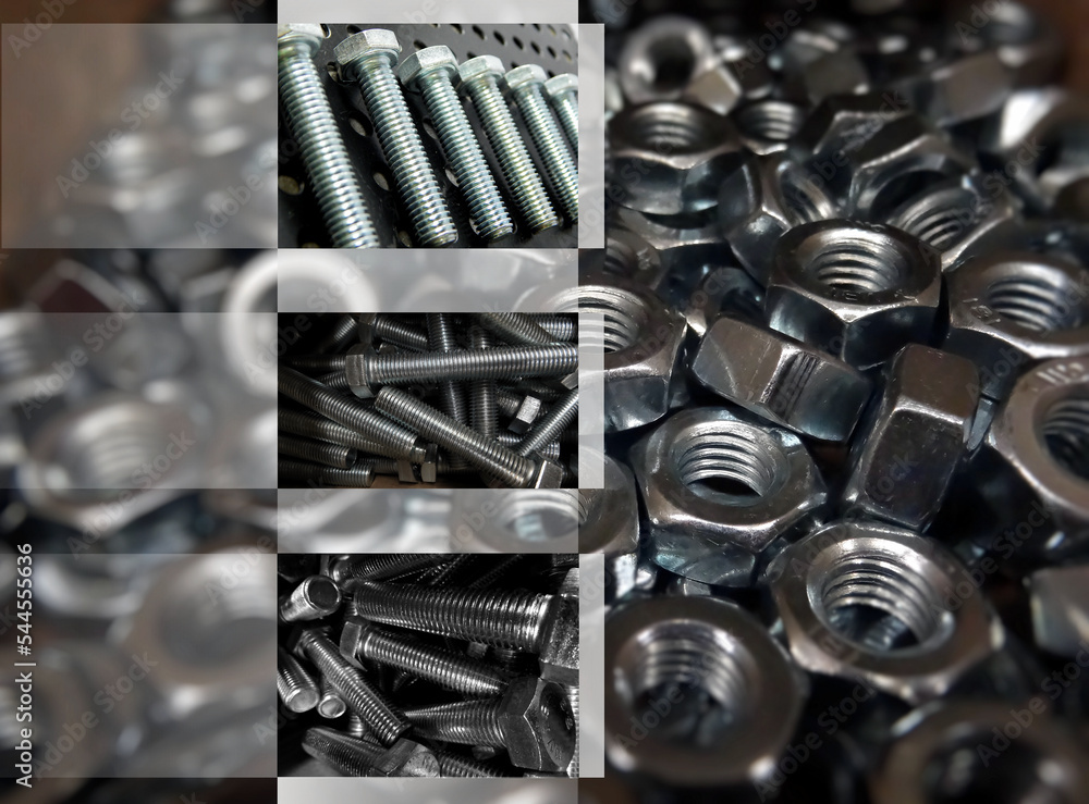 Variety Scattered Threaded Bolts And Hex Nuts Illustration With White Frames Stock Photo | Adobe ...
