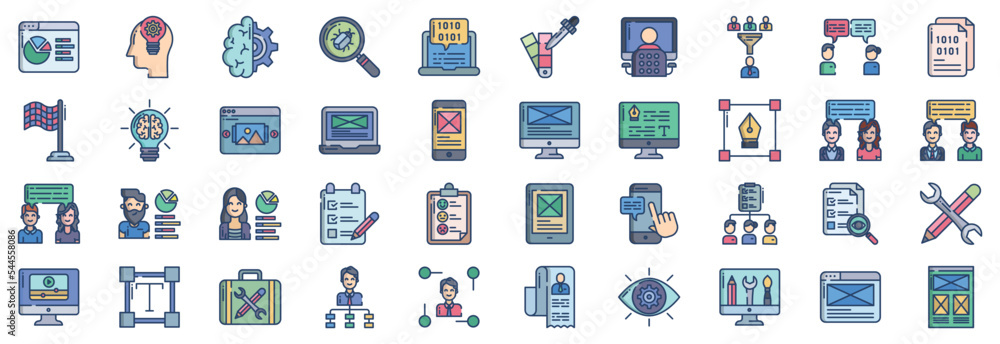 Vetor de Collection of icons related to UX UI, including icons like ...
