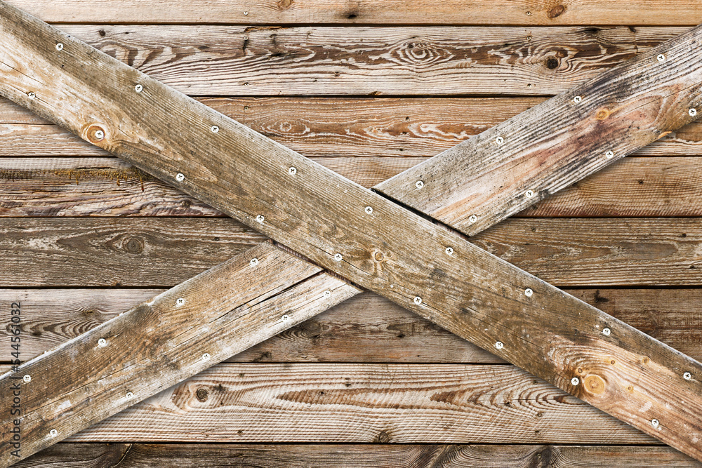 Wooden barn door. X shape wooden desks. Rustic nails vintage desk ...