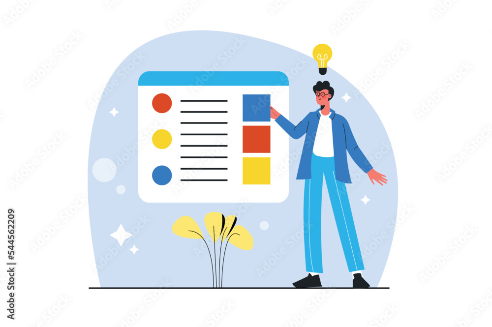 Design studio blue concept with people scene in the flat cartoon style ...