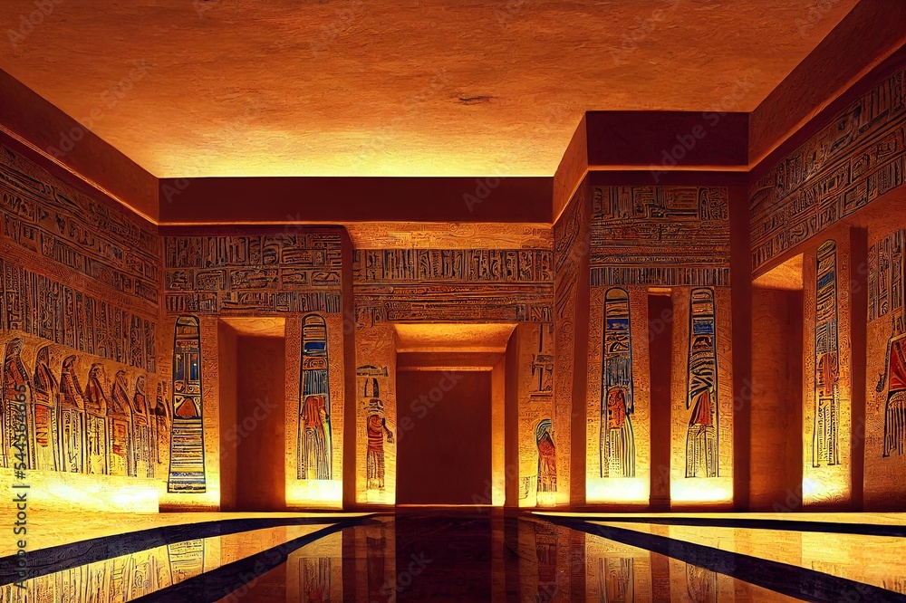 Inside the tomb of king Tut, a secret room inside Egyptian pyramids with hieroglyphs on the ...