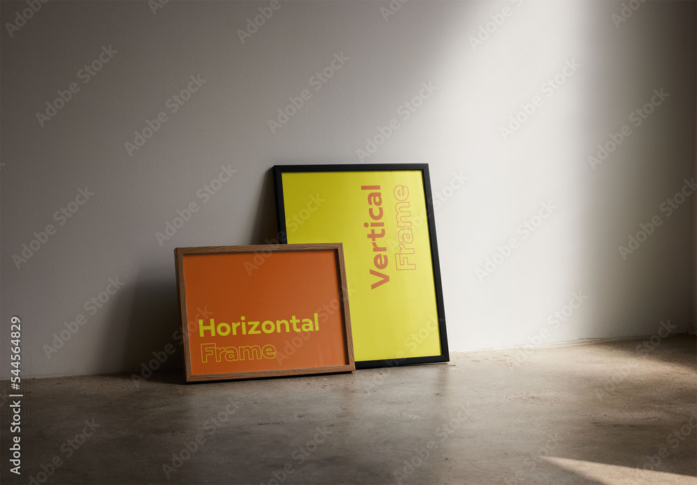 Two Frames Mockup on Floor With Window Light and Shadow Stock Template ...