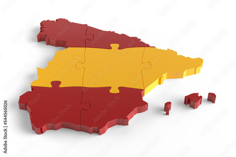 Flag Colors Puzzle Spain Map Design. 3d Rendering Stock Illustration ...