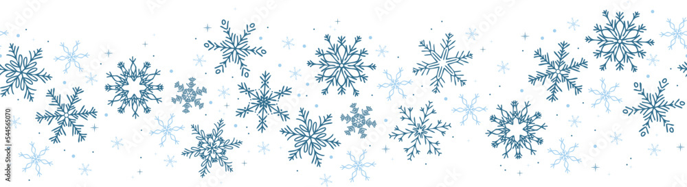 Winter snowflakes border minimal vector background. Macro snowflakes ...