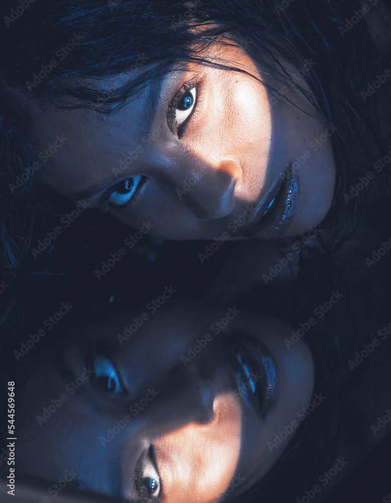Beauty, face and black woman reflection portrait for natural skincare ...