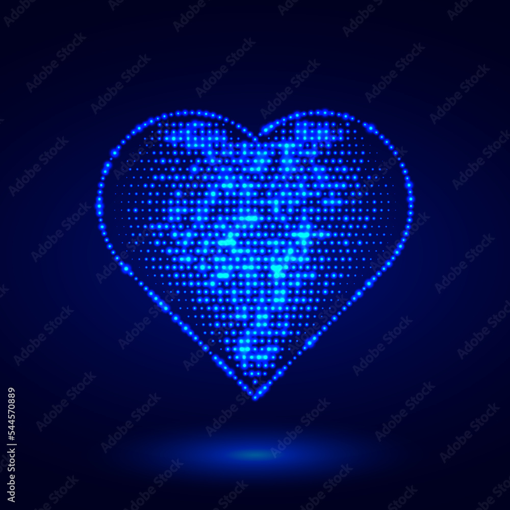 Blue glowing digital heart from glowing points. Cybernetic particle ...
