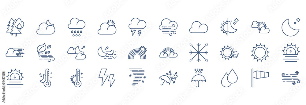 Collection of icons related to weather forecast, including icons like ...