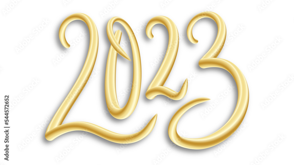 2023 gold metallic brush lettering with drop shadow on transparent ...
