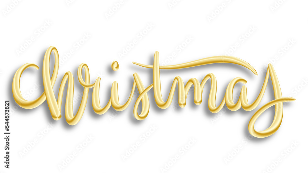 CHRISTMAS gold metallic brush lettering with drop shadow on transparent ...
