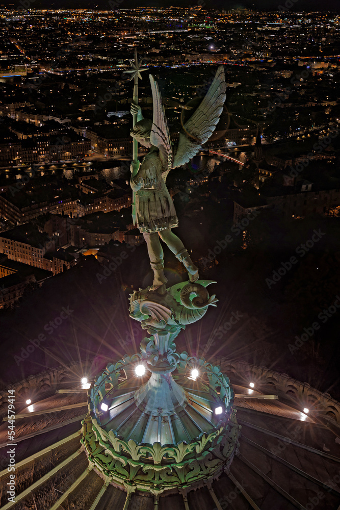 LYON, FRANCE, November 8, 2022 : On the roofs of Fourviere Basilica ...