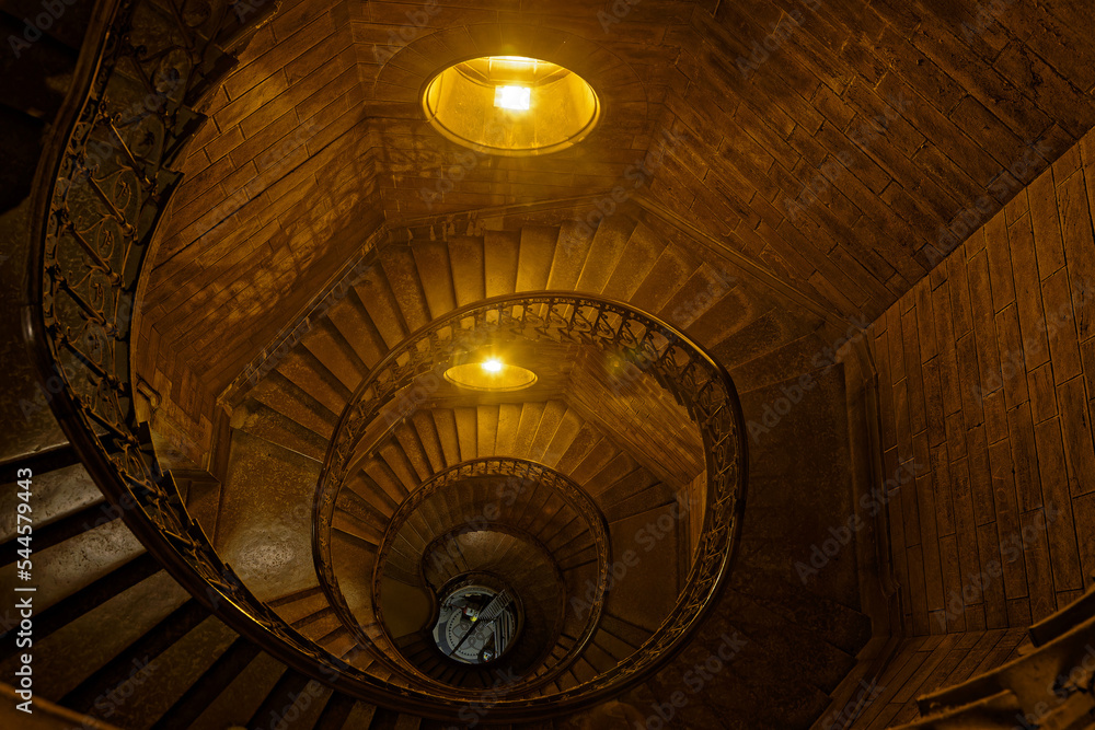 LYON, FRANCE, November 8, 2022 : Stairs inside a tower of Fourviere ...