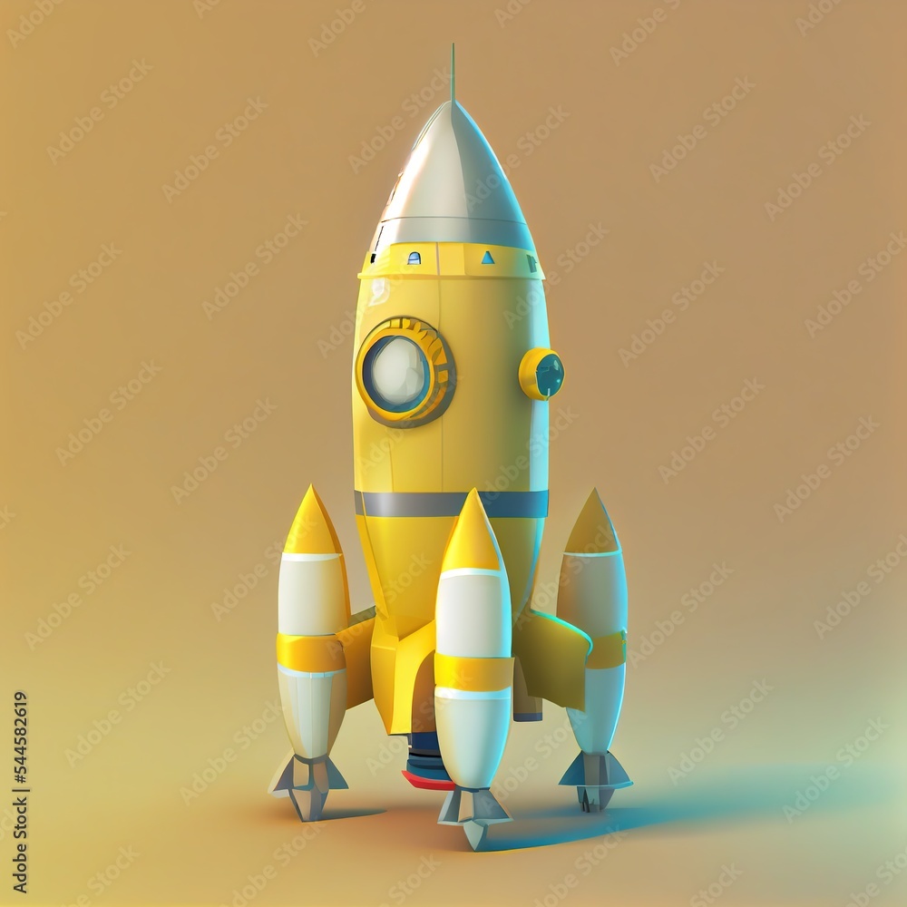 Cartoon rocket isolated on clean yellow background, beautiful ...