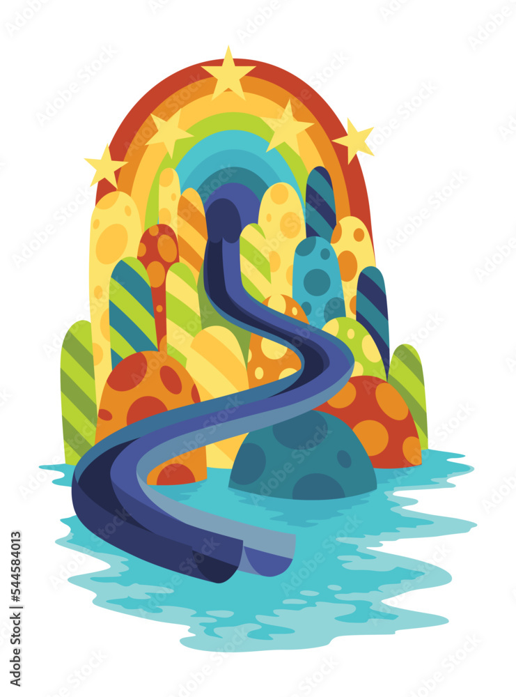 Waterpark water slide with colored plastic screw slide. Aquapark and ...
