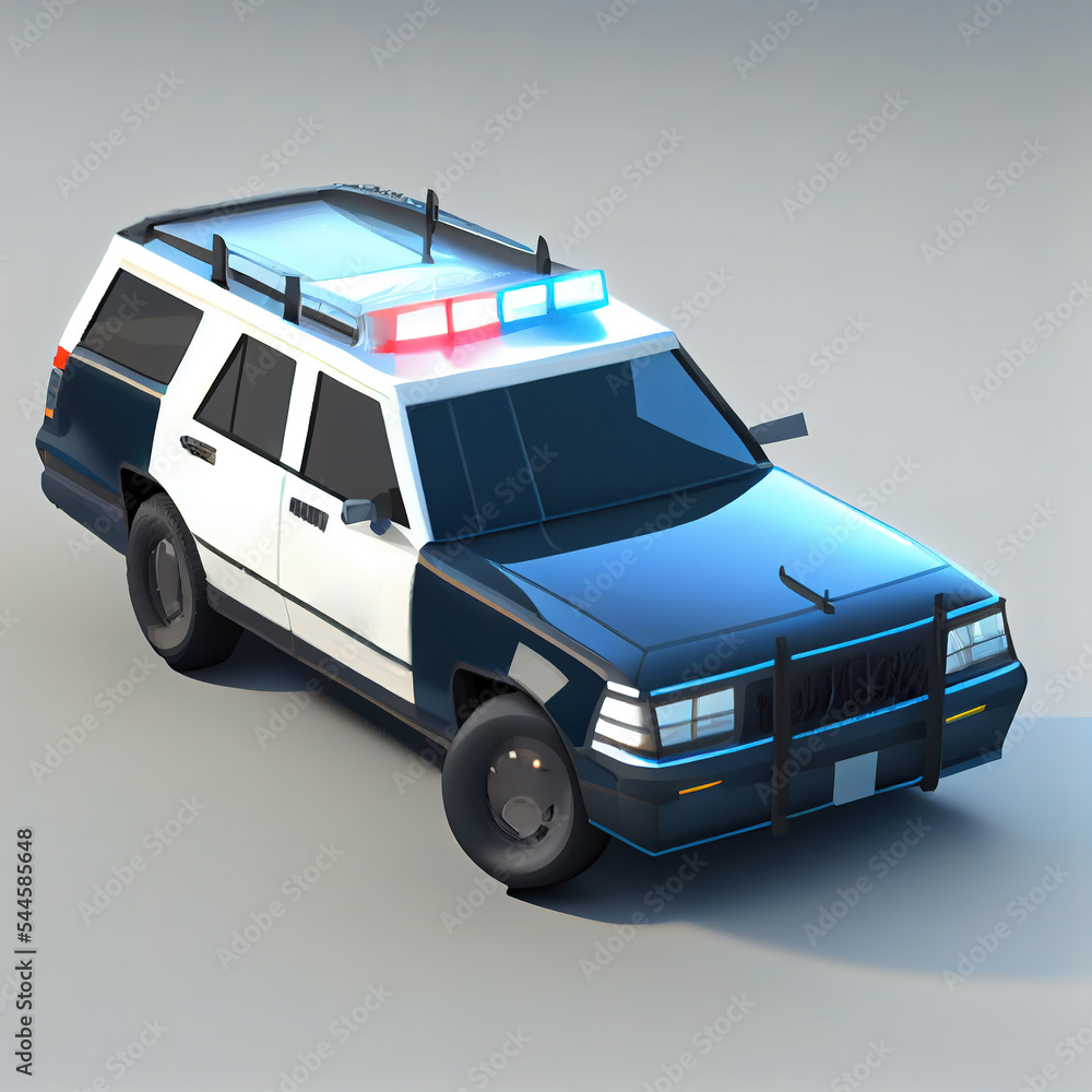 Cartoon police SUV isolated. Ai generated illustration in 3d low ...