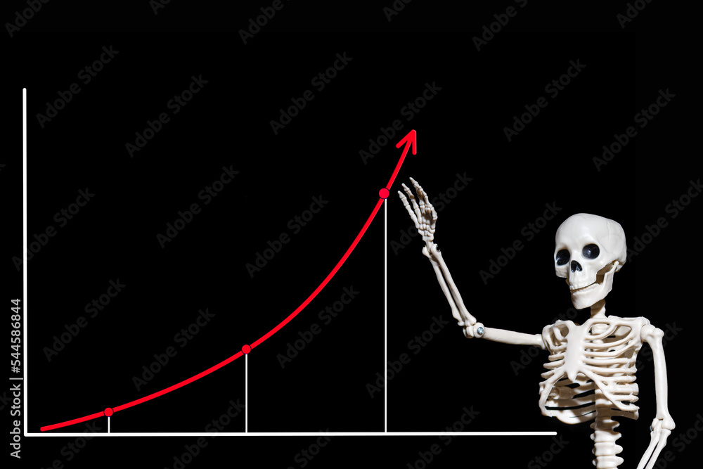 Human Skeleton showing a graph with a hand isolated on a black ...