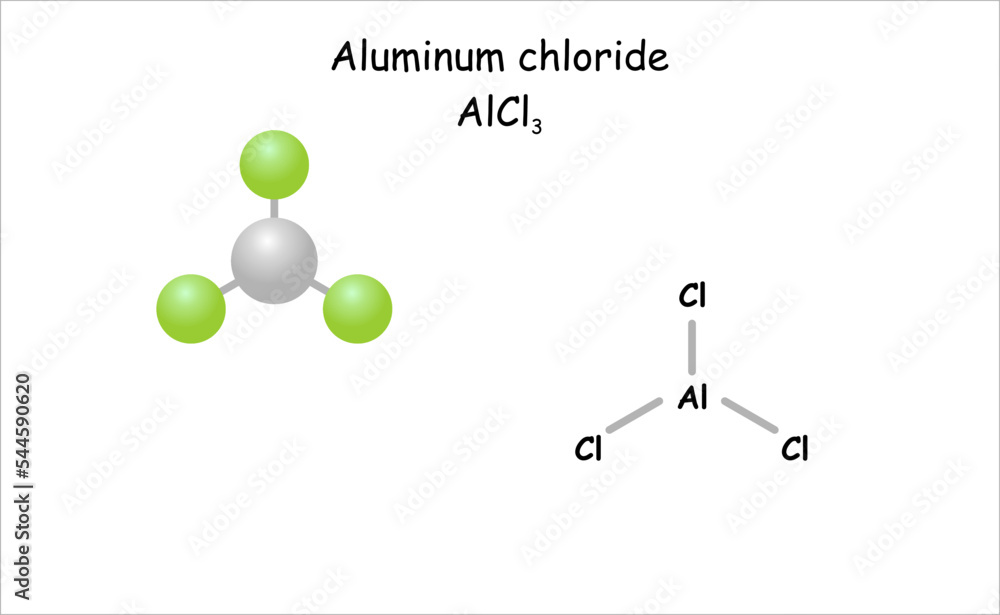 Stylized Molecule Model structural Formula Of Aluminum Chloride Stock