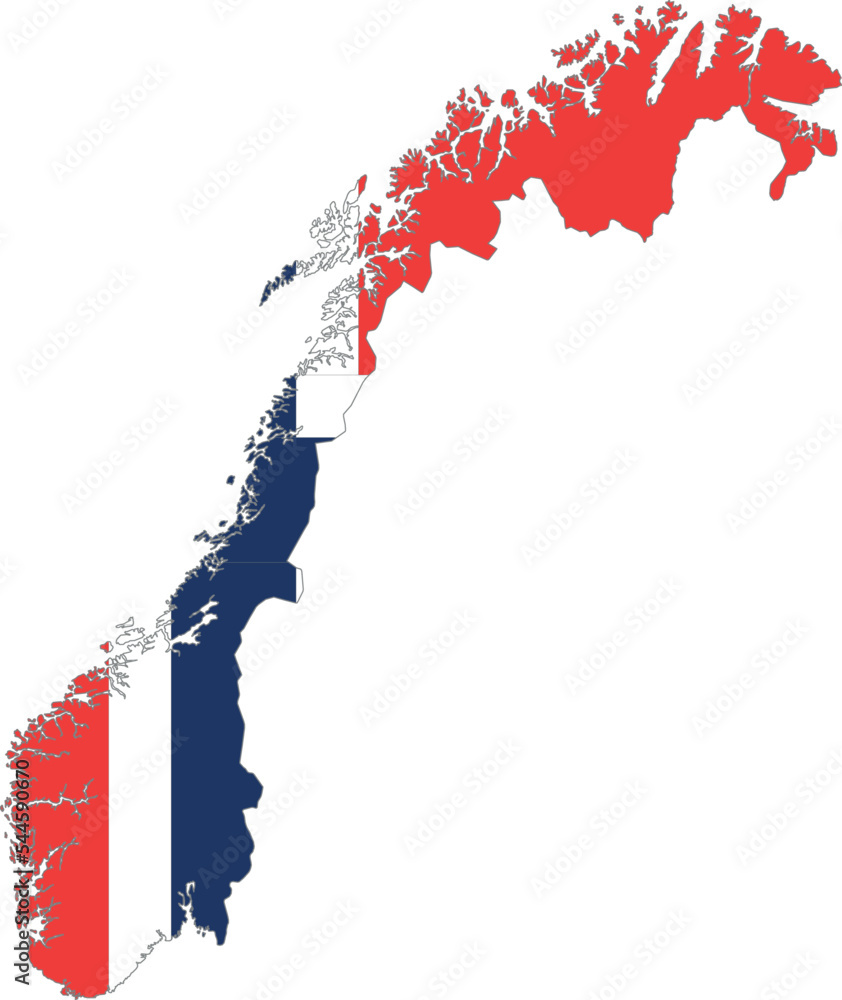 Vetor de Map with Flag of Norway with Stroke Vector, Isolated on ...