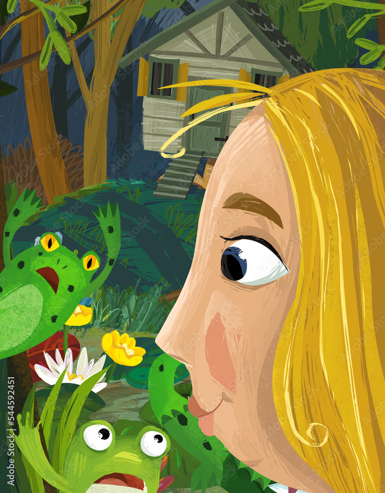 cartoon girl princess frog insects flying illustration Stock ...