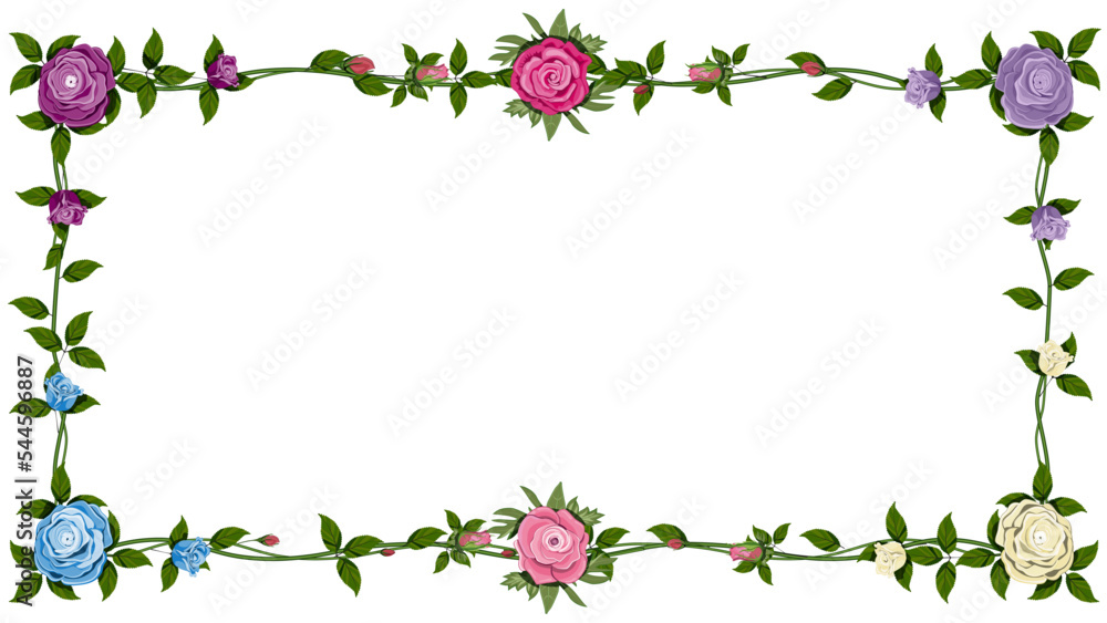 Colorful rose flower frame isolated on white background. Vector ...