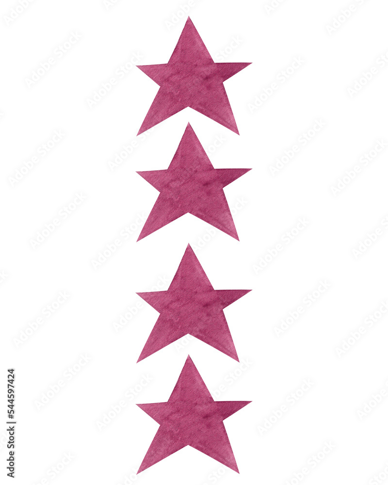 Set of watercolor stars. Red five-pointed stars in a vertical row ...
