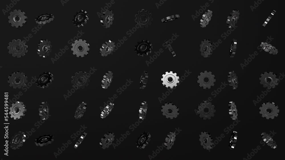 engine gears wheels slowly rotating dark metallic gears. Iron clockwork ...