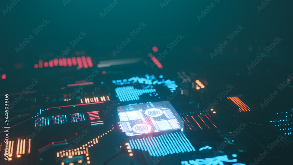 Advanced futuristic CPU and motherboard quantum computer concept, super ...