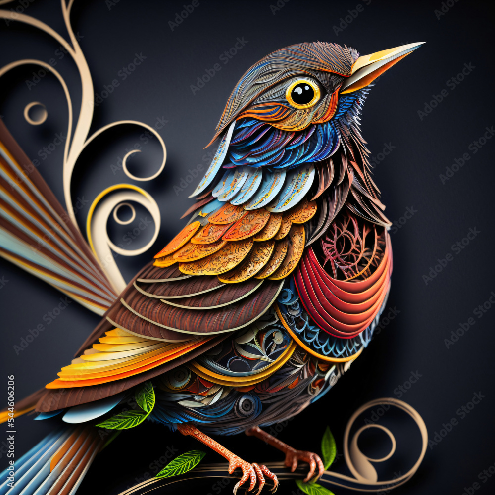 colorful bird papercut isolated on black background, generative ai ...