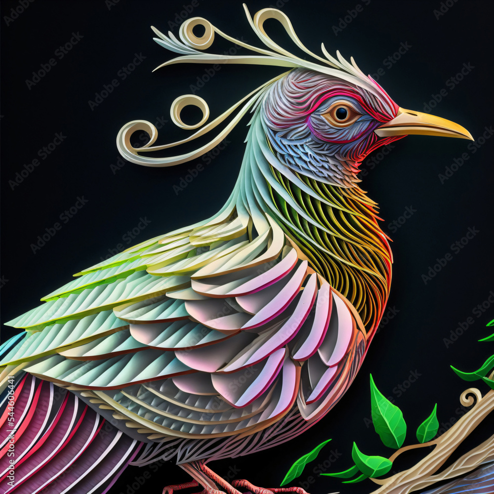 colorful bird papercut isolated on black background, generative ai ...