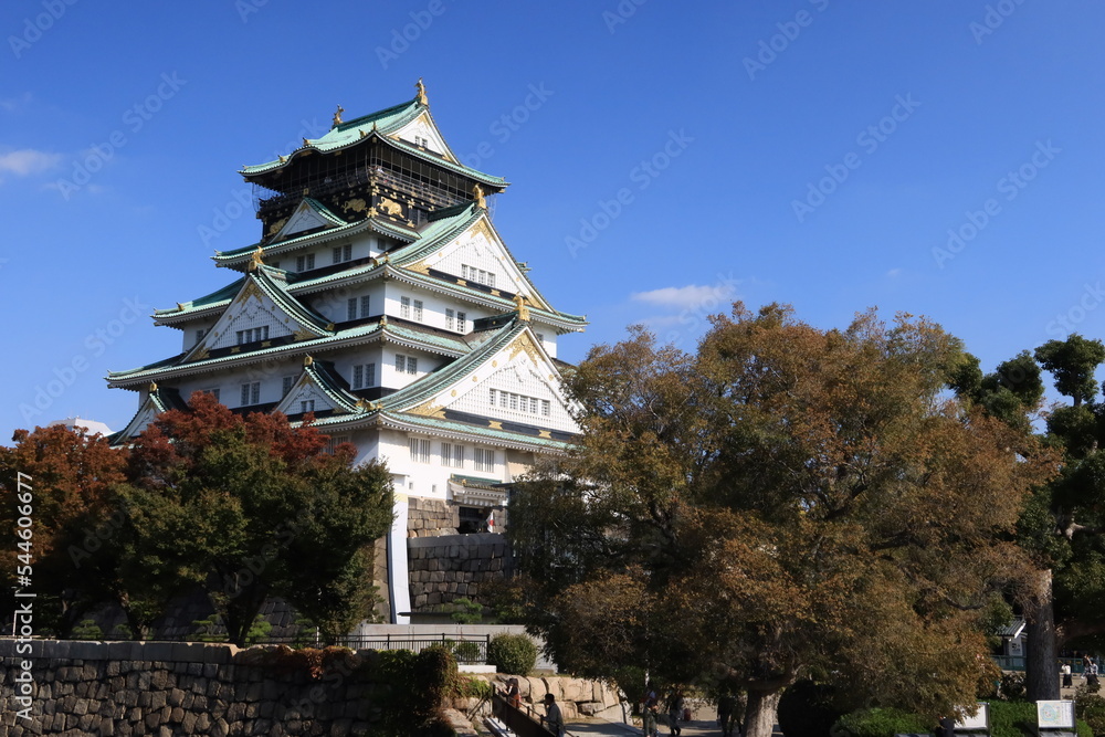 A Japanese castle : Tenshukaku Donjon of Osaka-jyo Castle in Osaka City ...