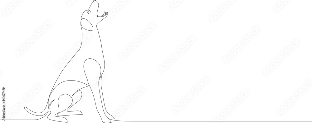 Continuous line drawing of a dog sitting with open mouth. Vector ...